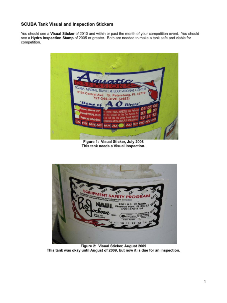 SCUBA Tank Visual and Inspection Stickers | PDF