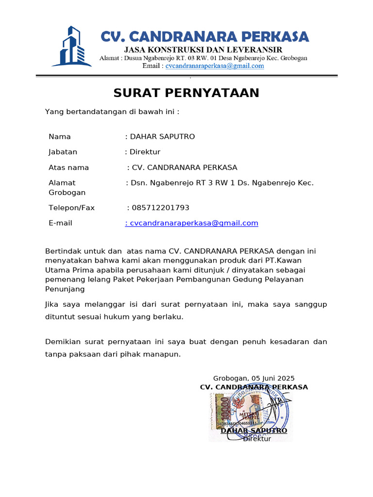 Draft Surat Pernyataan Dukungan.docx (1) | PDF