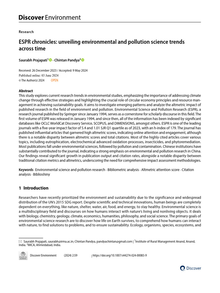 ESPR Chronicles: Unveiling Environmental and Pollution Science Trends ...