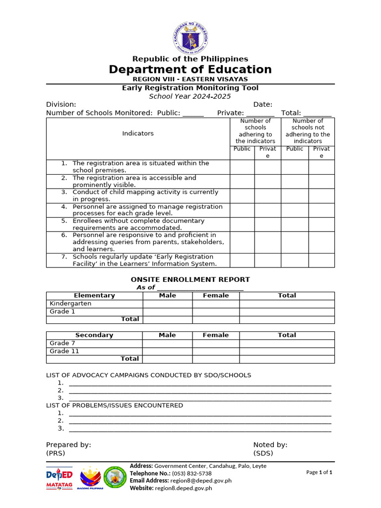Early Registration Monitoring Tool | PDF