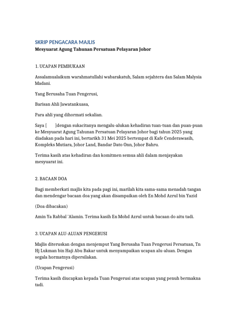 Skrip Pengacara Majlis AGM2025 | PDF