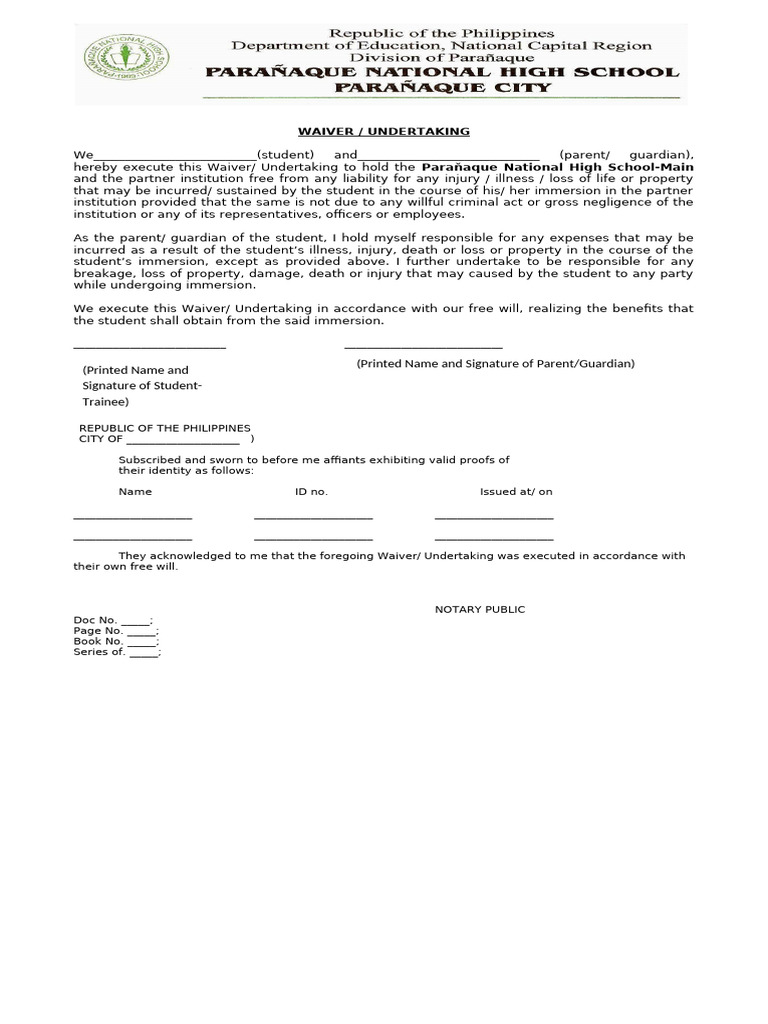 Work Immersion Waiver | PDF