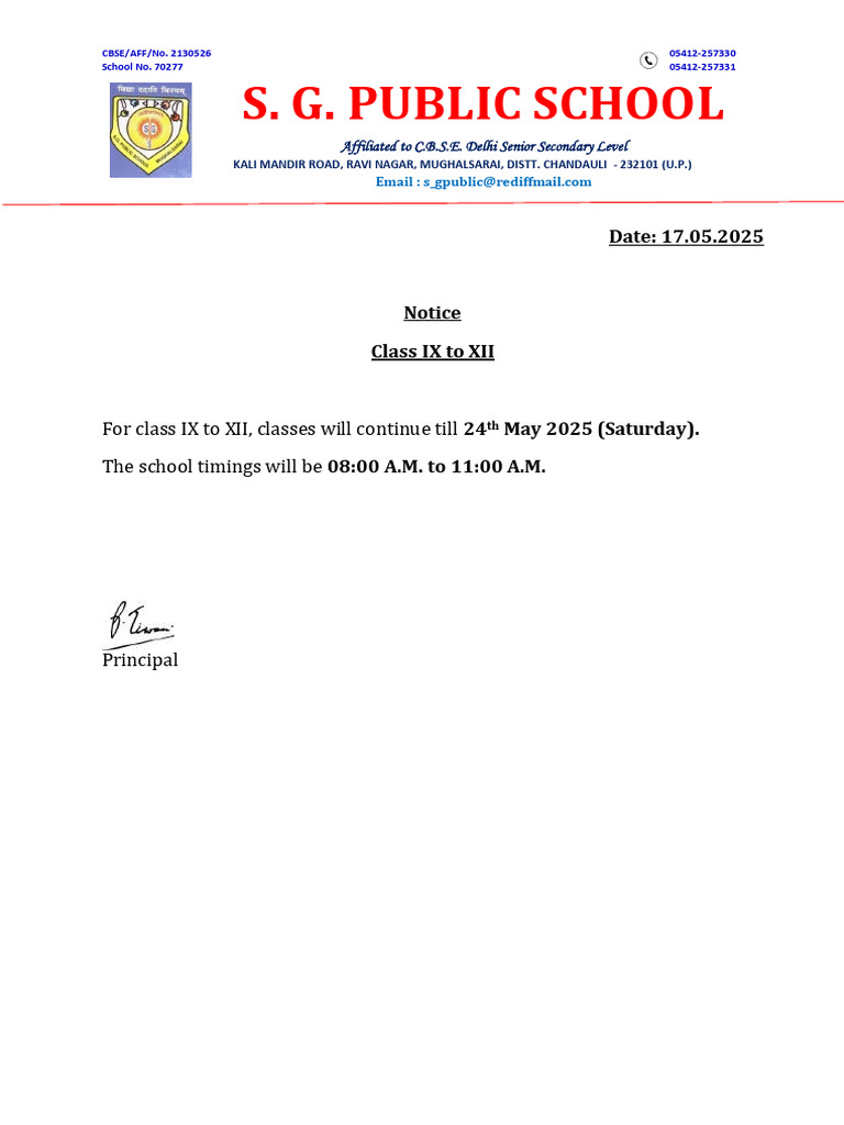 Class IX to XII Schedule Notice 2025 | PDF
