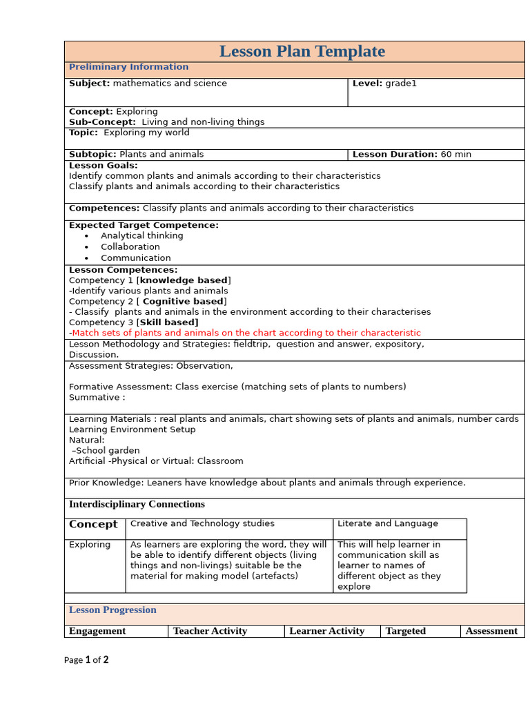 Consolidated Lesson Plan Maths and Science Grade 1 | PDF | Learning ...