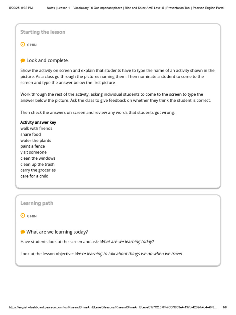 Notes - Lesson 1 - Vocabulary - 6 Our Important Places - Rise and Shine ...