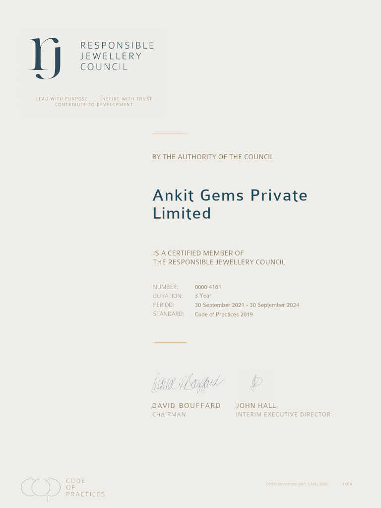 0000 4161 RJC Certificate COP2019EU | PDF | Audit | Gemstone