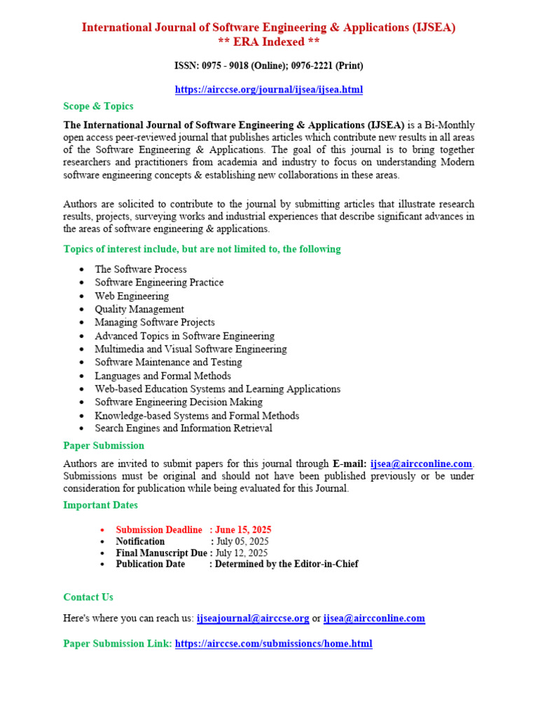 International Journal of Software Engineering & Applications (IJSEA ...