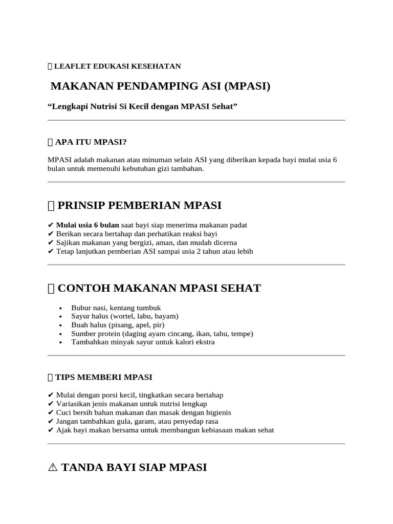 ? LEAFLET EDUKASI KESEHATAN Manfaat MPASI | PDF