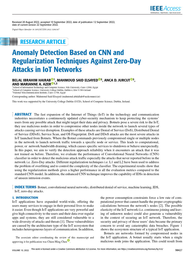 CNN-Based Anomaly Detection for IoT | PDF | Denial Of Service Attack ...