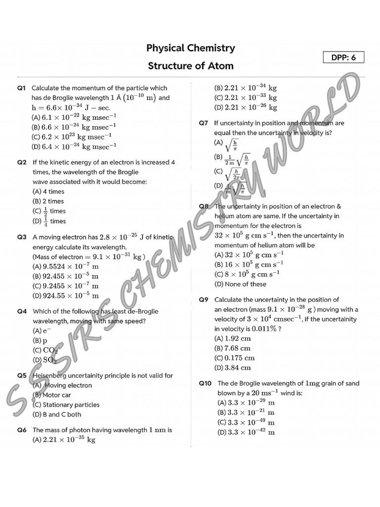 Structure of Atom DPP 06 | PDF