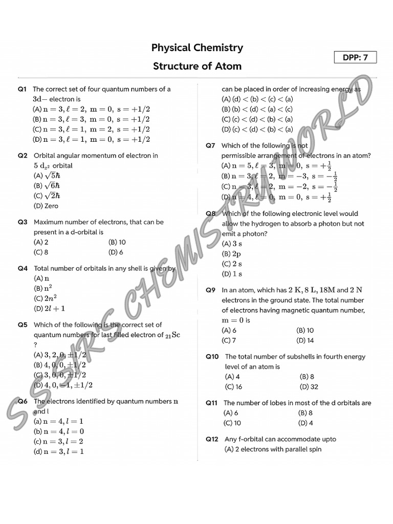 Structure of Atom DPP 07 | PDF