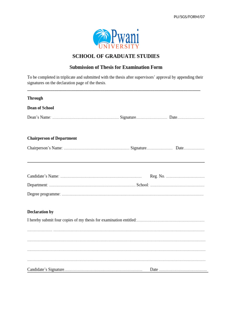 Thesis Submission Form for Examination | PDF