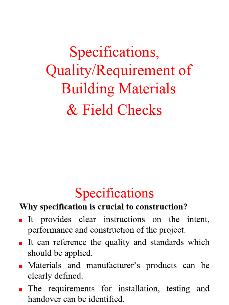 Building Materials Specifications Guide | PDF | Concrete | Cement