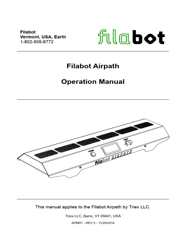 Filabot Airpath Operation Manual | PDF | Power Supply | Electricity
