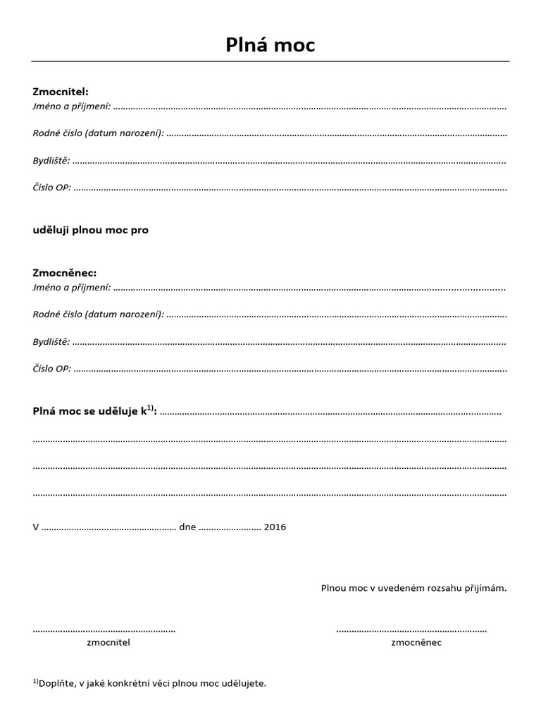 Vzor Formulare K Udeleni Plne Moci | PDF