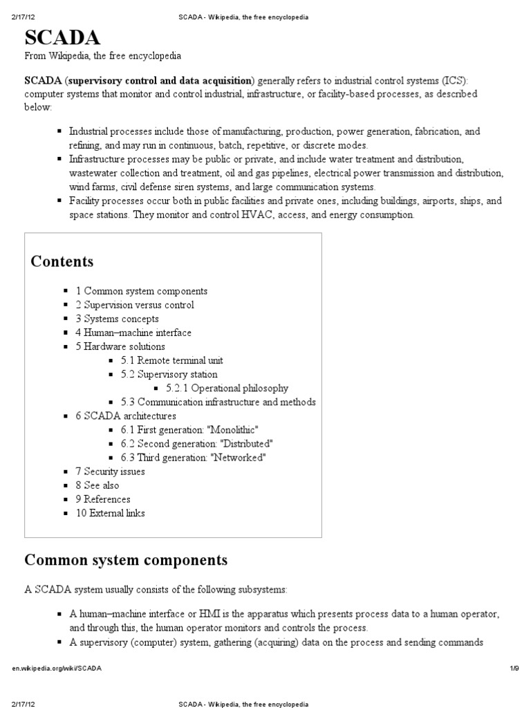 SCADA - Wikipedia, The Free Encyclopedia | PDF | Scada | Programmable ...