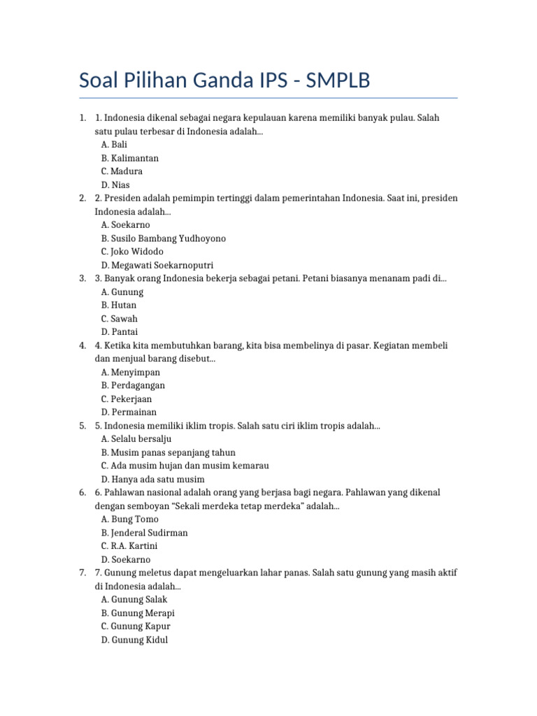 Soal Pilihan Ganda IPS SMPLB | PDF