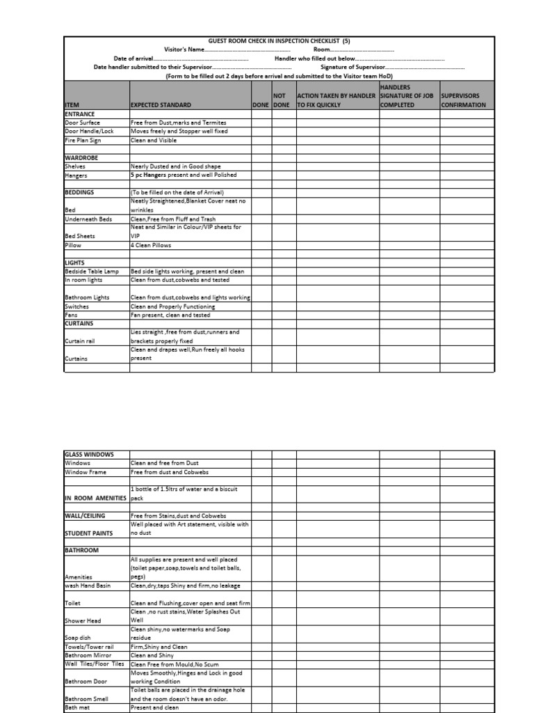 Guest Room Check in Form | PDF | Bathroom | Hygiene