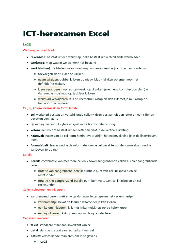 ICT Herexamen Excel | PDF