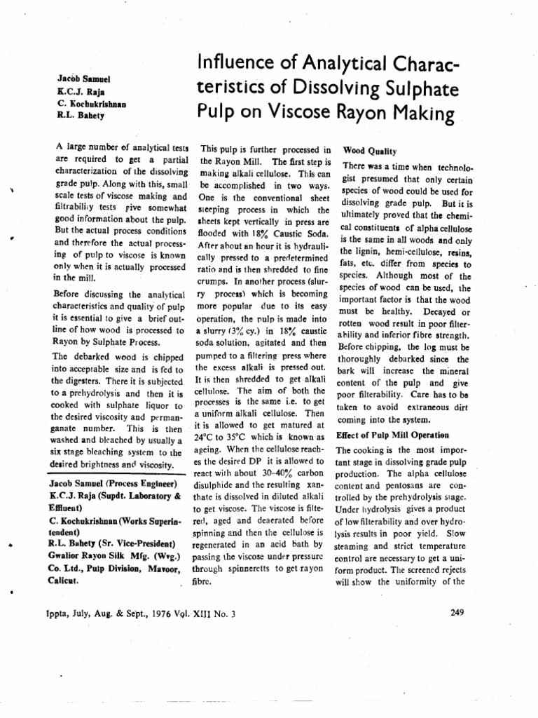 Influence of Analytical Characteristics of Dissolving Sulphate Pulp On ...