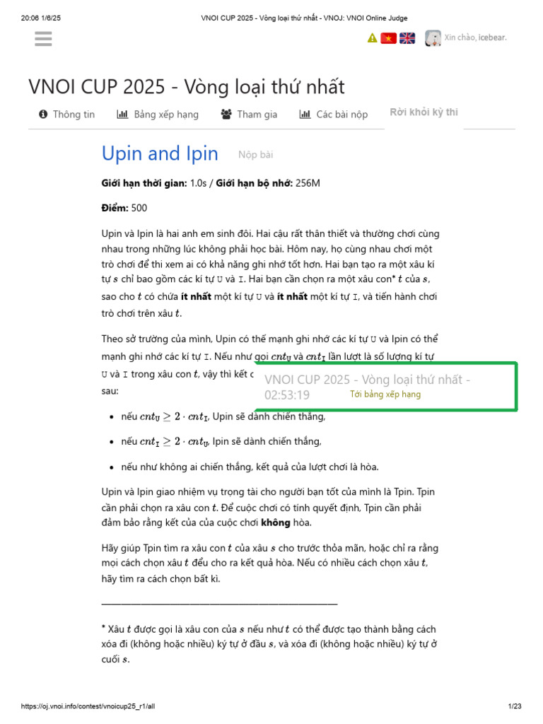 VNOI CUP 2025 Vòng Loại Thứ Nhất VNOJ VNOI Online Judge | PDF