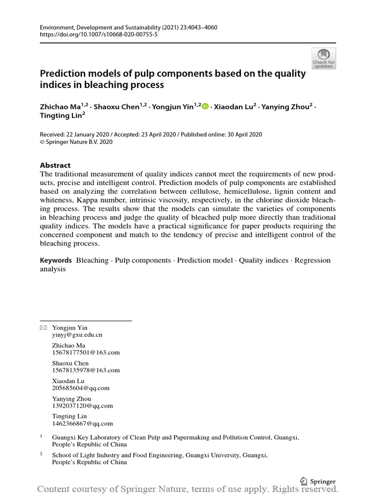 Prediction Models of Pulp Components Based On The | PDF | Pulp (Paper) | Paper