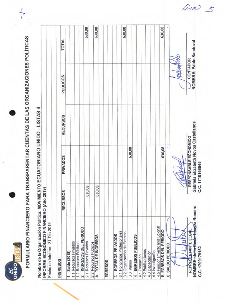 Formulario Financiero para Ytransparentar Cuentas Ejemplo | PDF