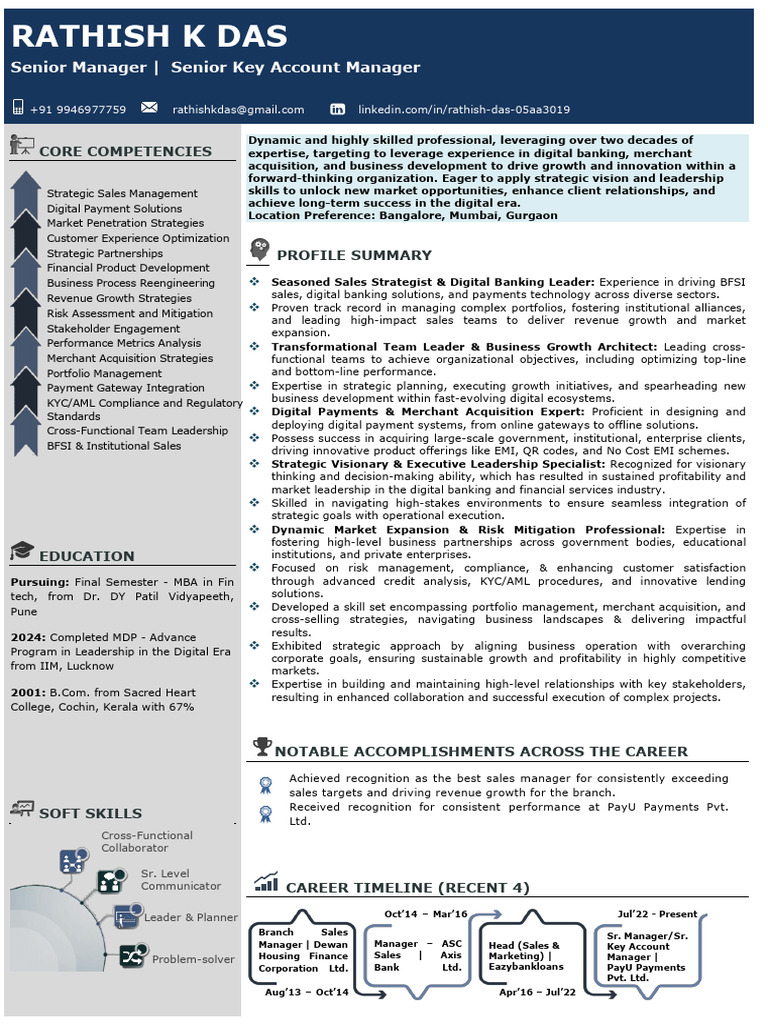 Rathish Das Resume (1) - 250423 - 131149 | PDF | Banks | Mergers And Acquisitions