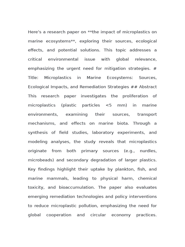 The Impact of Microplastics On Marine Ecosystems | PDF | Earth Sciences ...