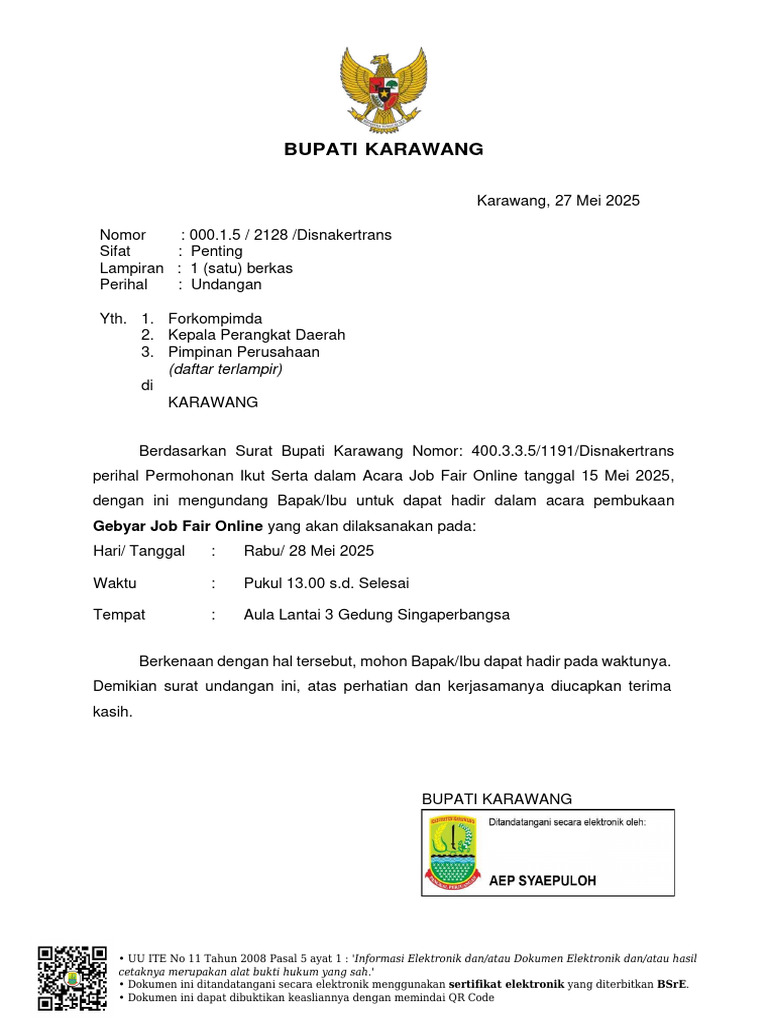 Undangan Job Fair Online Karawang 2025 | PDF