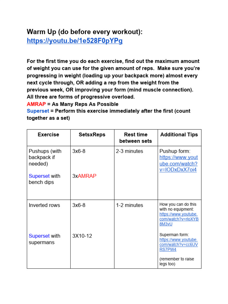 Beginner Full Body Split (At Home) | PDF | Physical Fitness | Physical ...