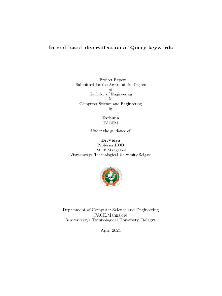 Intend Based Diversification of Query Keywords | PDF