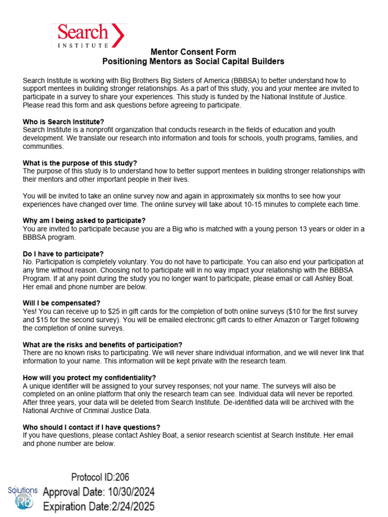 Approved-Mentor Consent Comparison Phase III 15PNIJ-22-GG-01424-MENT Fillable | PDF | Mentorship