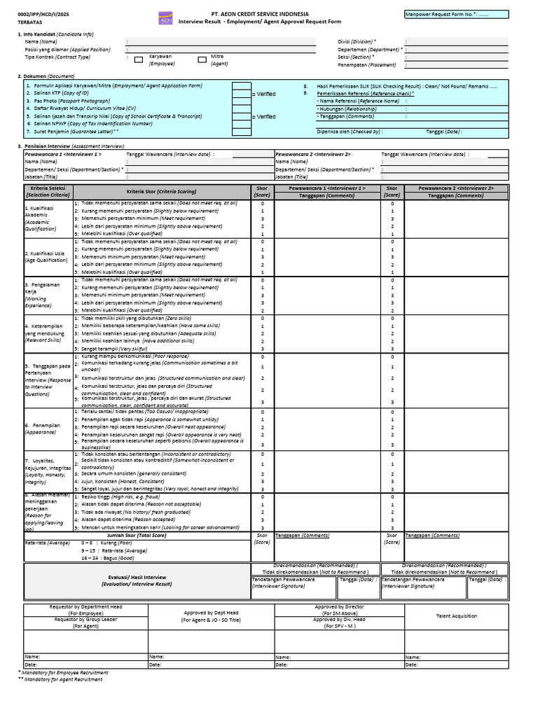 Form Hasil Interview Dan Persetujuan Penerimaan Karyawan - Mitra | PDF