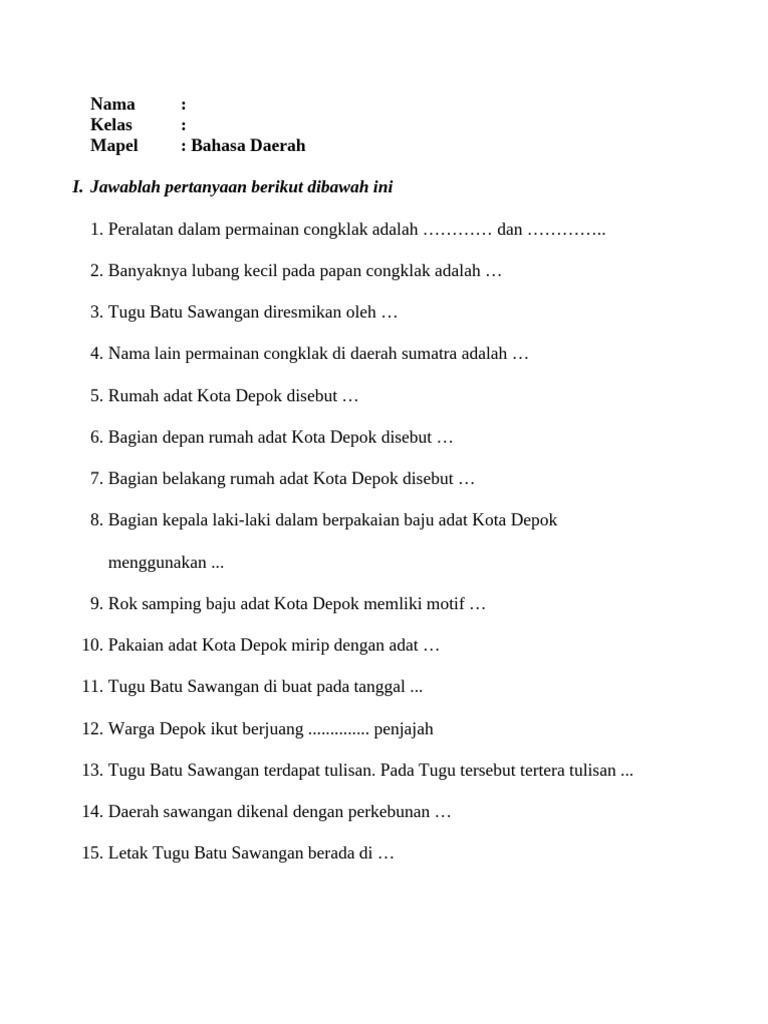 Latihan Soal Bahasa Daerah | PDF
