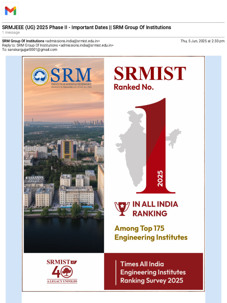 Gmail - SRMJEEE (UG) 2025 Phase II - Important Dates - SRM Group of ...