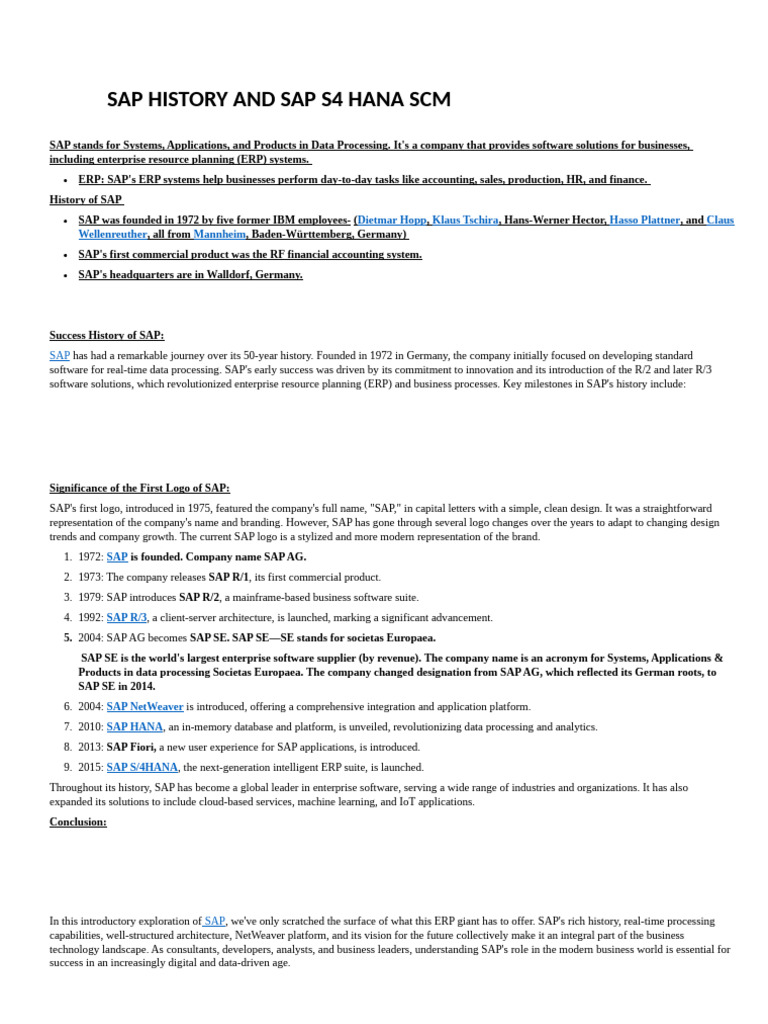 History SAP and SCM Module Details | PDF | Supply Chain | Supply Chain ...