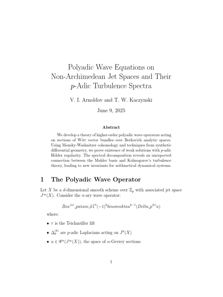 Polyadic Wave Equations On Non-Archimedean Jet Spaces and Their P-Adic Turbulence Spectra | PDF ...