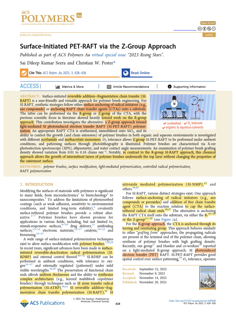 @@@Surface-Initiated PET-RAFT Via The Z-Group Approach | PDF | Polymers ...