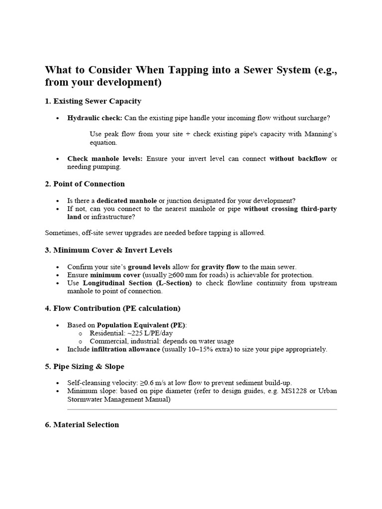 What To Consider When Tapping To Sewer System | PDF