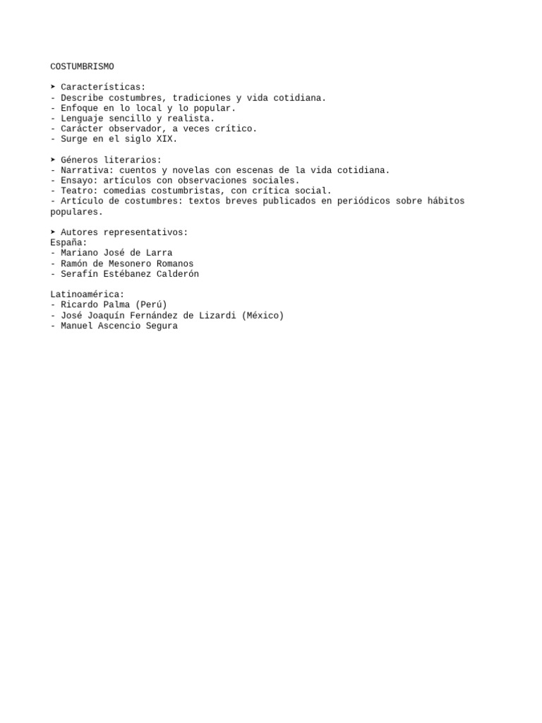 Mapa Conceptual Costumbrismo | PDF