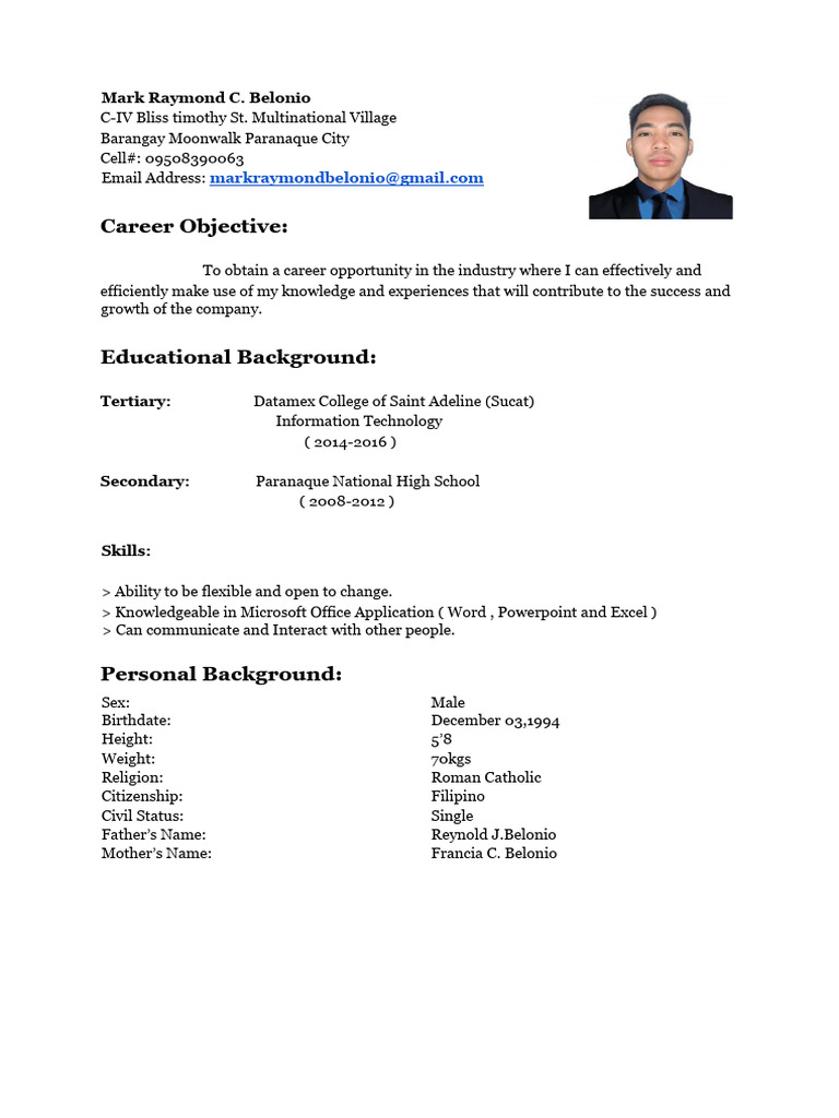 Resume Mark Raymond Be Loni o | PDF | Office Suites | Office Suites For ...
