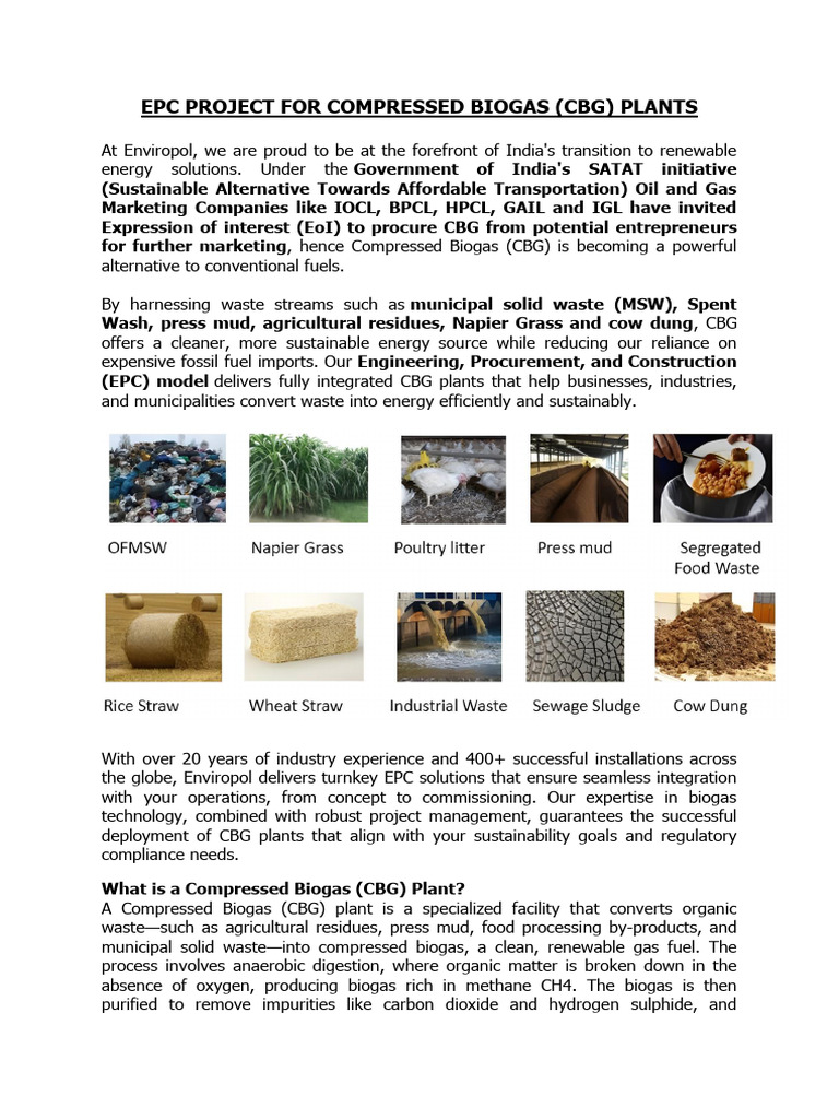 EPC Solutions for Compressed Biogas Plants | PDF | Biogas | Anaerobic ...