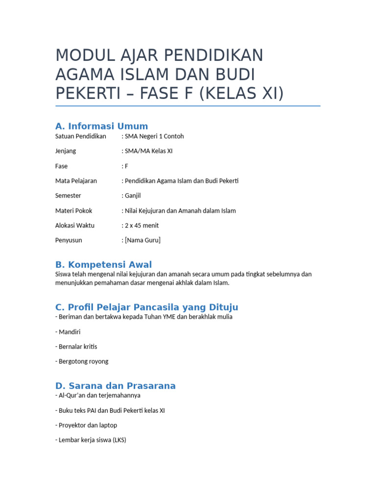 Contoh Modul Ajar Pai | PDF
