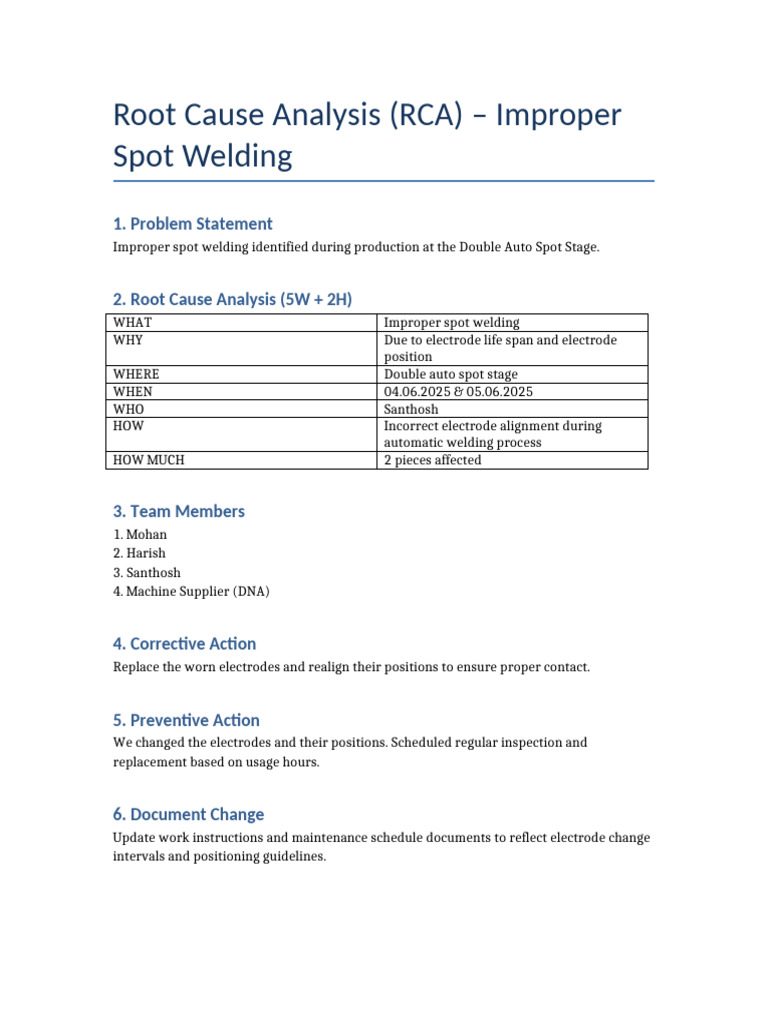 RCA Improper Spot Welding | PDF