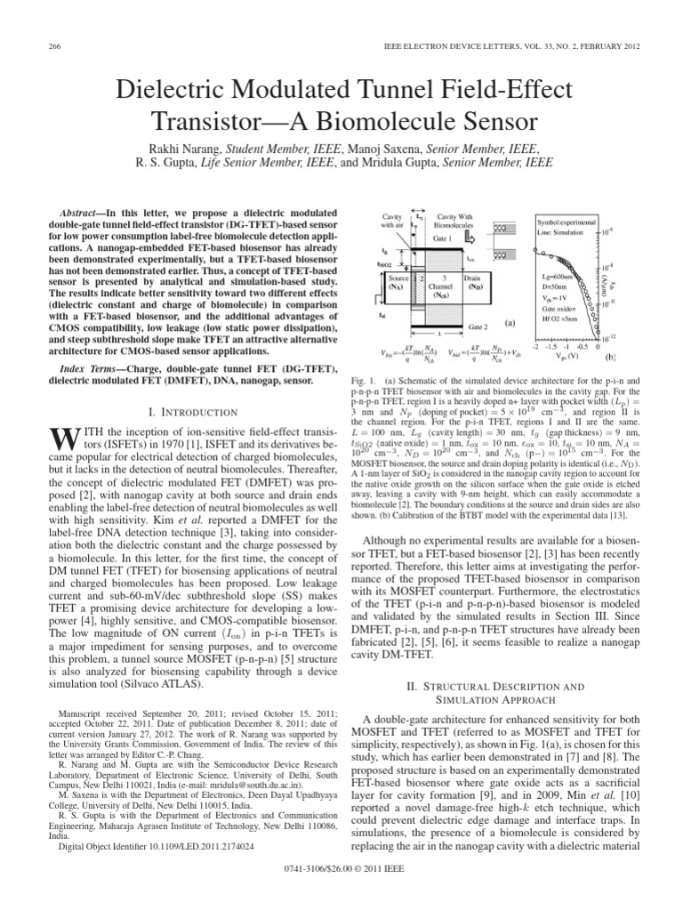 TFET-Based Biomolecule Sensor Design | PDF | Field Effect Transistor ...
