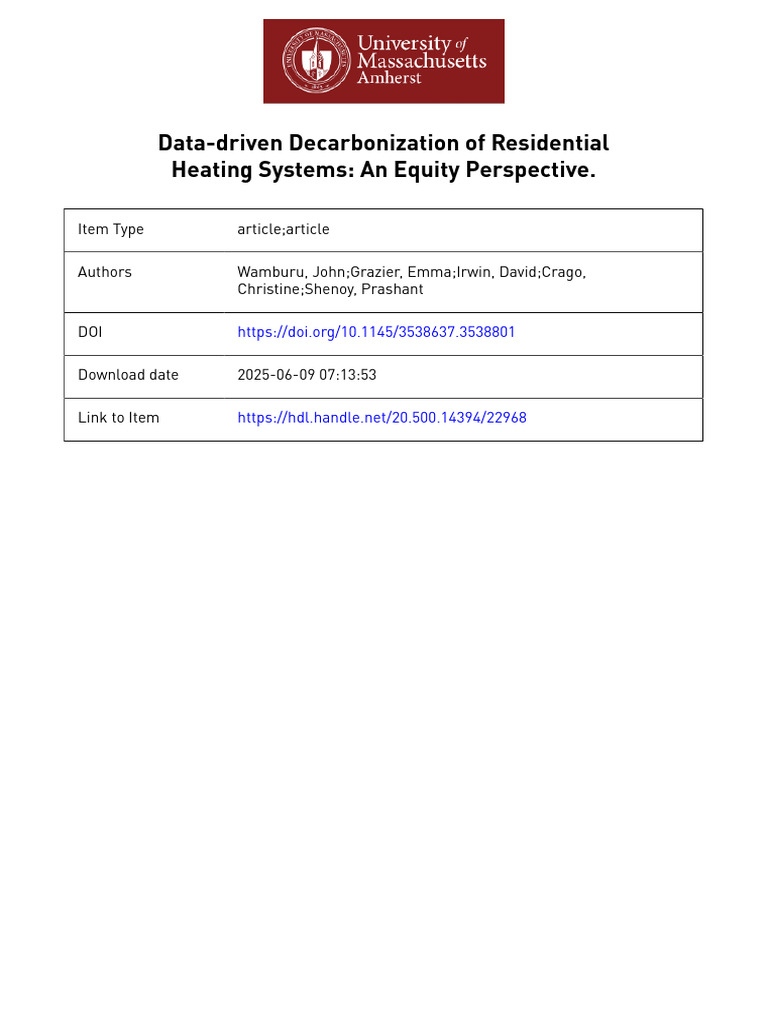 Data Driven Decarbonization of Residential Heating Systems | PDF ...