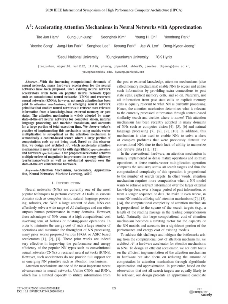 A3 Accelerating Attention Mechanisms in Neural Networks With ...