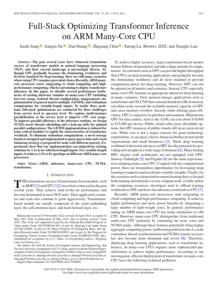 Full-Stack Optimizing Transformer Inference On ARM Many-Core CPU | PDF ...