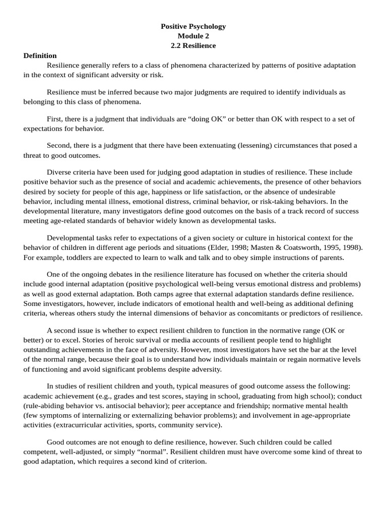 Positive Psychology 2.2 | PDF | Psychological Resilience | Risk